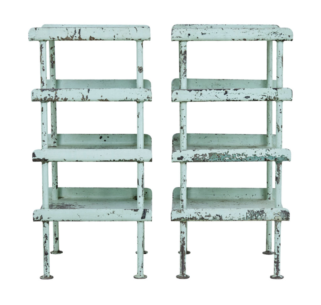 PAIR OF 1920’s INDUSTRIAL STEEL STORAGE STANDS - Debenham Antiques