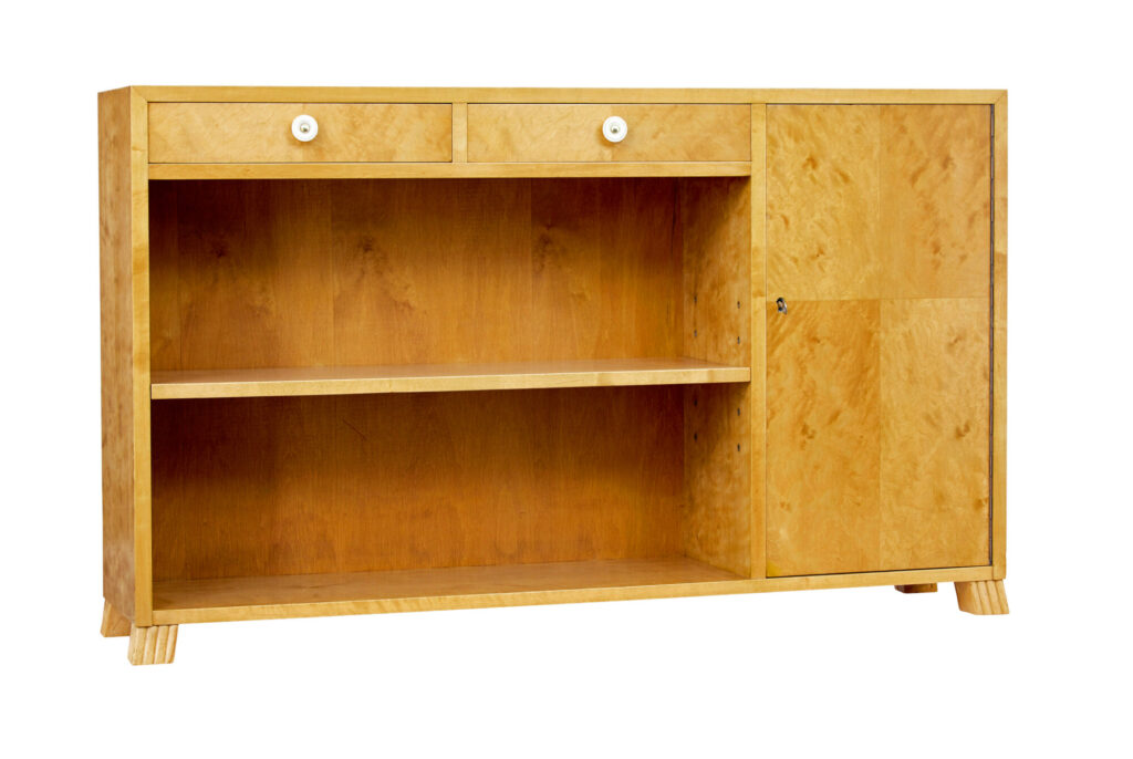 Mid Century Swedish Birch Low Open Bookcase Debenham Antiques