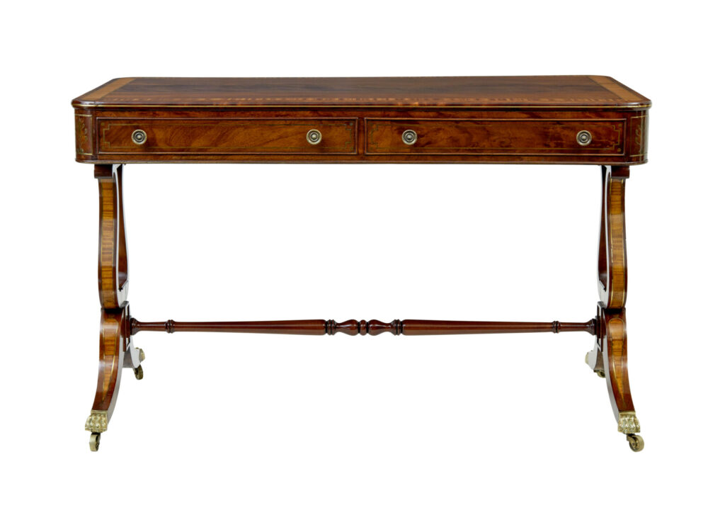 19TH CENTURY REGENCY BRASS INLAID WRITING DESK - Debenham Antiques